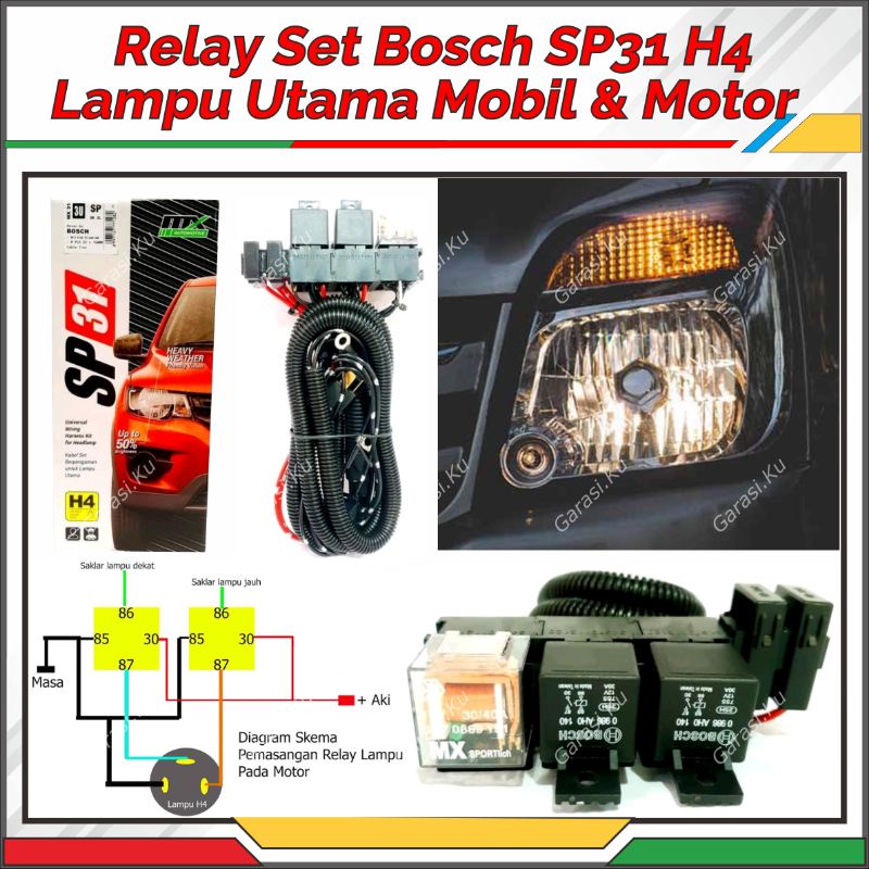 Jual KABEL RELAY SET LAMPU UTAMA MOBIL H4 BOSCH SP31 SERIES ORIGINAL ...