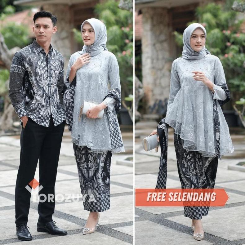 Jual KEBAYA COUPLE TUNANGAN BATIK MEGA SILVER BROKAT MODERN TERBARU ...