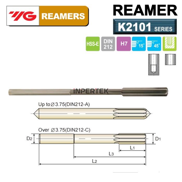 Jual K2101 Reamer Chucking 3 H7 Straight YG Remer Machine HSS 3 Lurus ...
