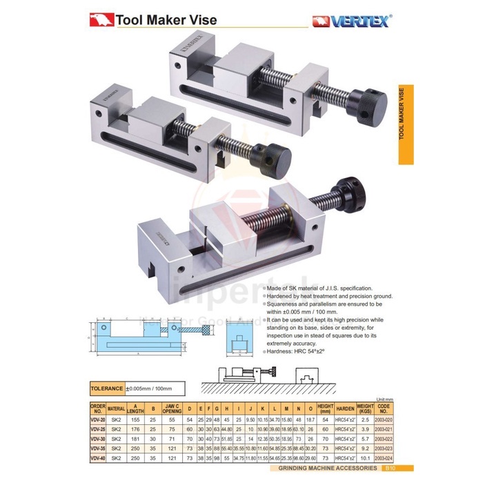 Jual VERTEX Tool Maker Vise VDV-35 Ragum VDV 35 Ragum Milling Catok SK2 ...