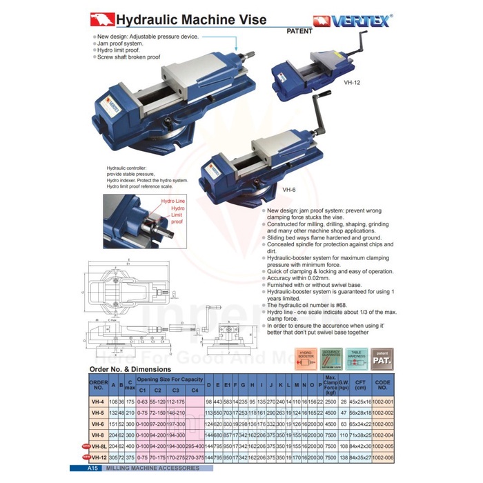 Jual VERTEX Hidraulic Machine Vise VH-5 Ragum 5" Ragum Milling Catok ...