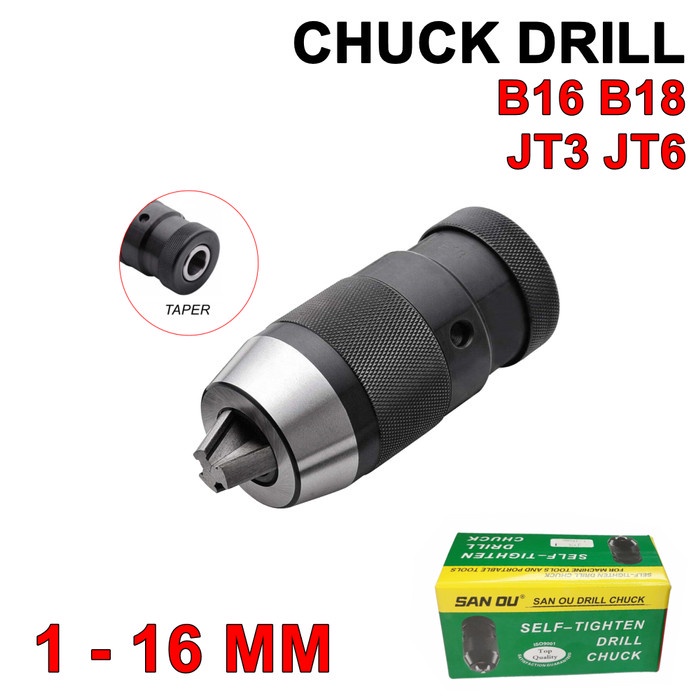 Jual Chuck Drill 1 - 16 B16 B18 JT3 JT6 Kepala Bor 16mm Arbor Sleeve JT 3 Penjepit Keyless 16 mm ...