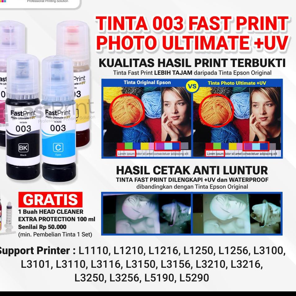 Jual Terkini Fast Print Tinta 003 Photo Ultimate Plus UV Epson L3110 ...