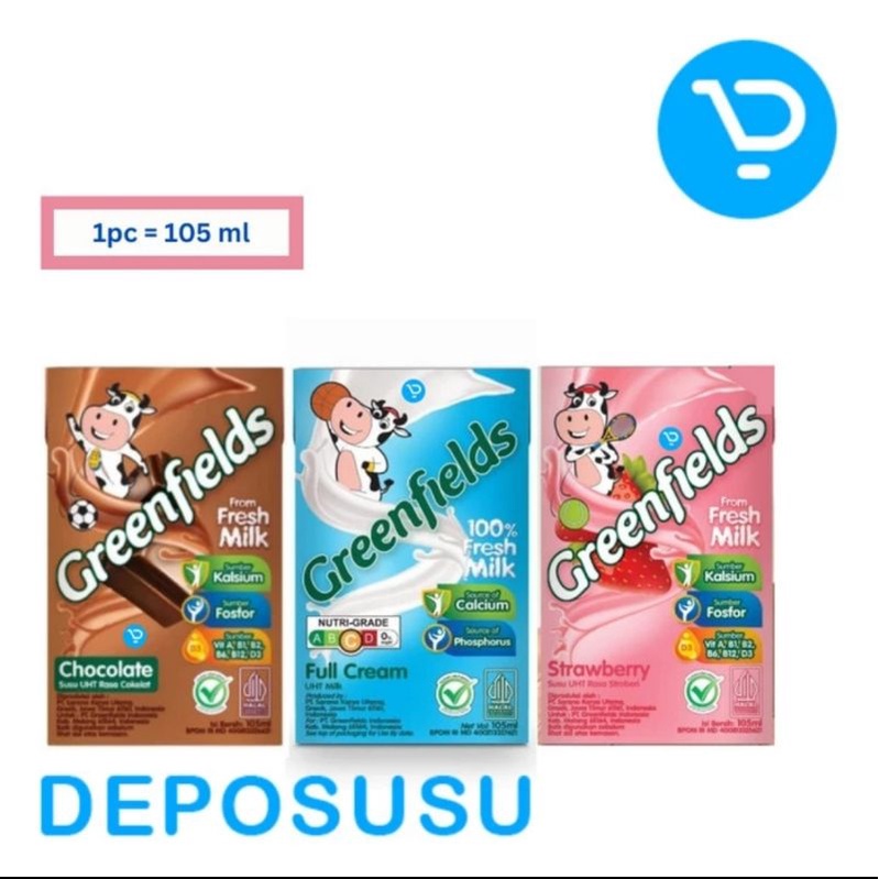 Jual GREENFIELDS Susu UHT 105 ml Fullcream / Chocolate / Strawberry | Shopee Indonesia