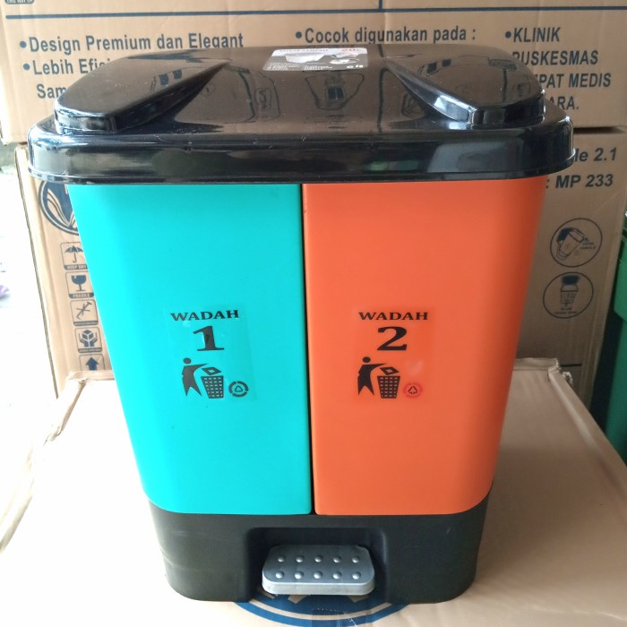 Jual Tempat Sampah Injak 2 Wadah 20 Liter /Tong Sampah Organik Non Organik | Shopee Indonesia