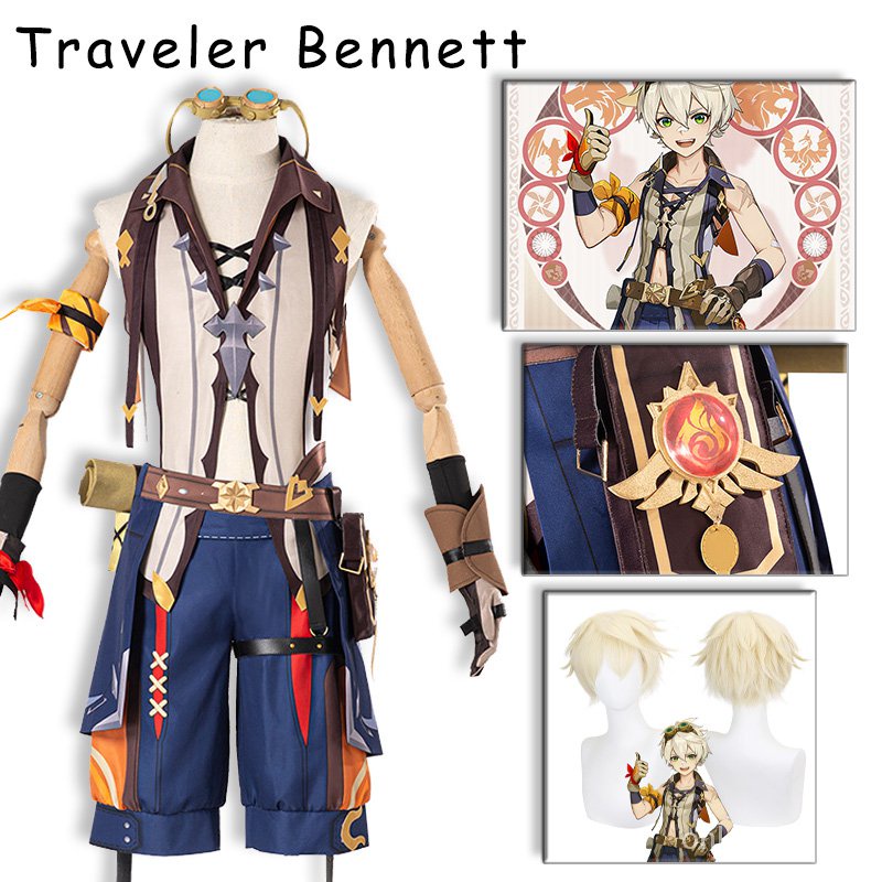 Jual Genshin Impact Traveler Bennett Cosplay Costume Uniform Wig ...