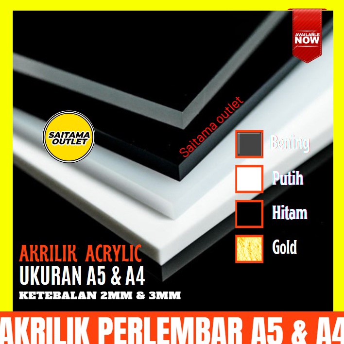Jual Terbaik Akrilik lembaran pilihan warna Bening, Emas, Hitam & Putih ukuran A5 & A4 ketebalan ...