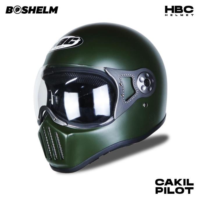 Jual Helm Cakil Pilot HBC HIJAU ARMY DOFF Helm Retro Helm Full Face SNI ...