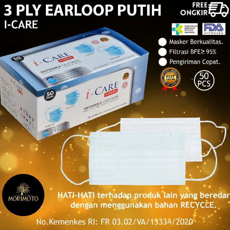 Jual Limited Masker Putih 3Ply Isi 50Pcs Earloop Putih Icare 3 Ply Isi 50 Pcs I-Care Earloop ...