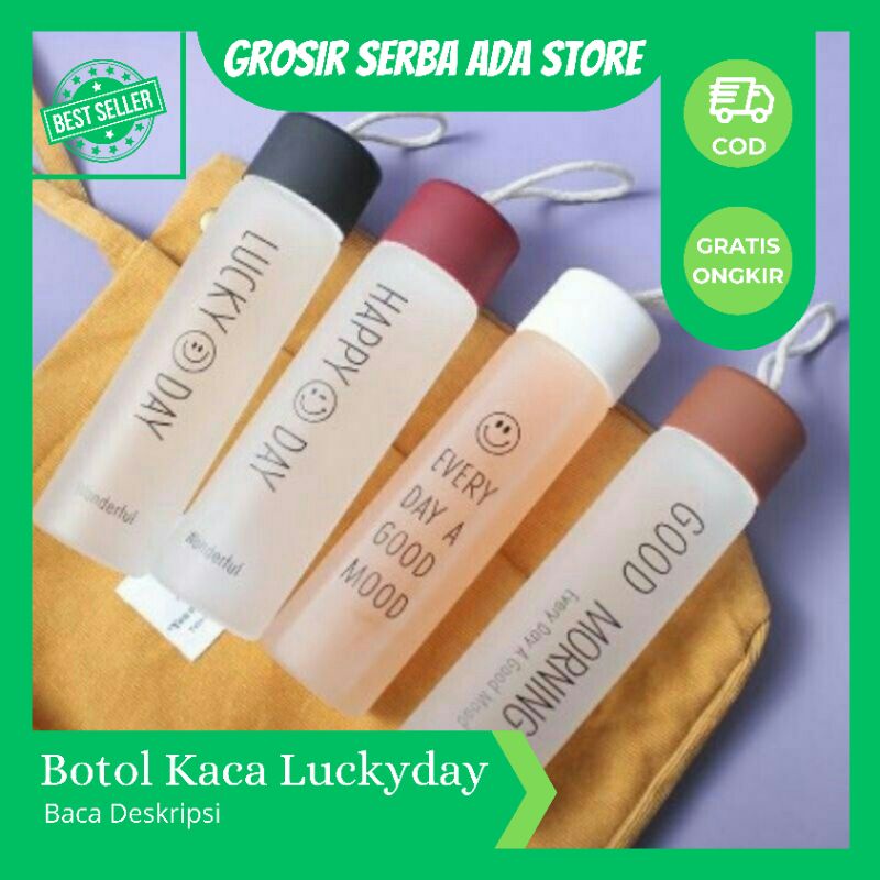 Jual (GR 04) botol minum kaca lucky day doff nonbox khusus grosir ...