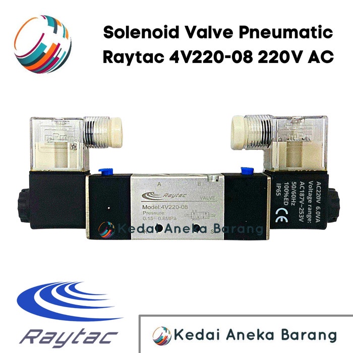 Jual Solenoid Valve Raytac 4V220-08 220V 110V AC 24V 12V DC Pneumatic ...