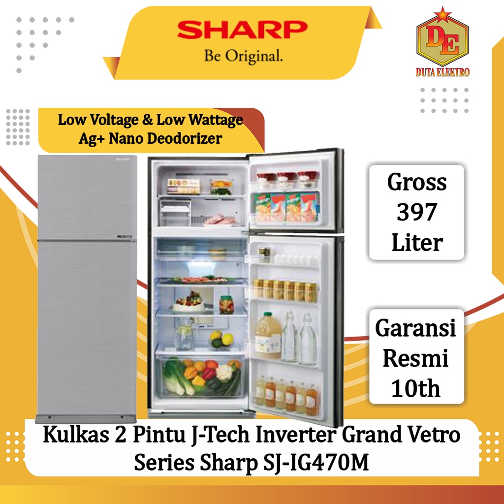 Jual Kulkas 2 Pintu J-Tech Inverter Grand Vetro Series Sharp SJ-IG470M ...