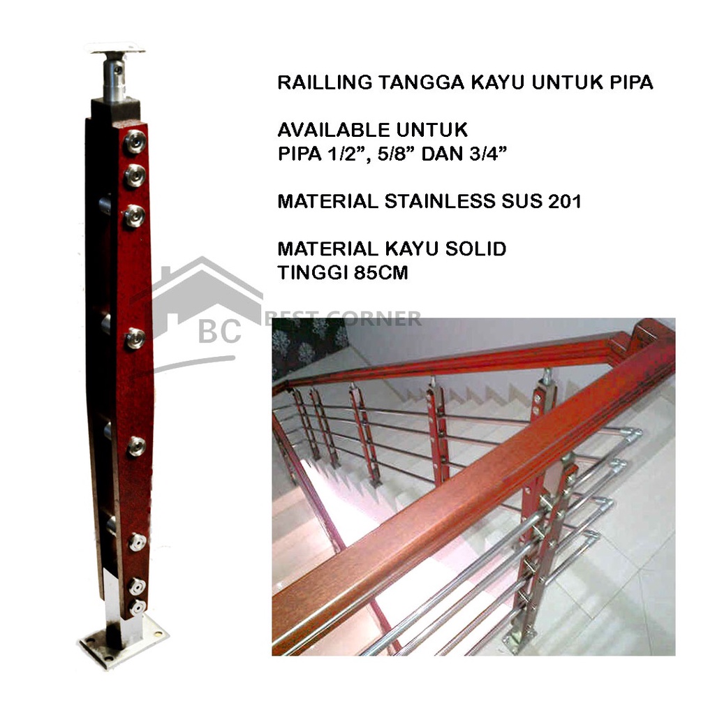 Jual Terkini Tiang Railling Tangga Kayu PIPA / Ralling tangga Stainless ...