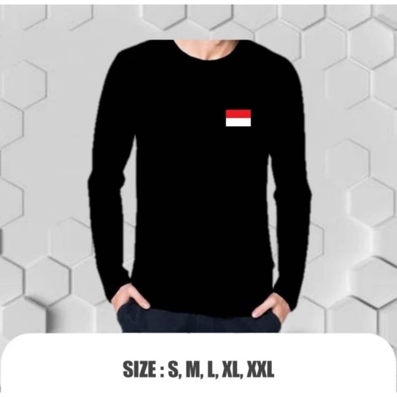 Jual KAOS LENGAN PANJANG BENDERA INDONESIA LOGO SIMPEL | Shopee Indonesia