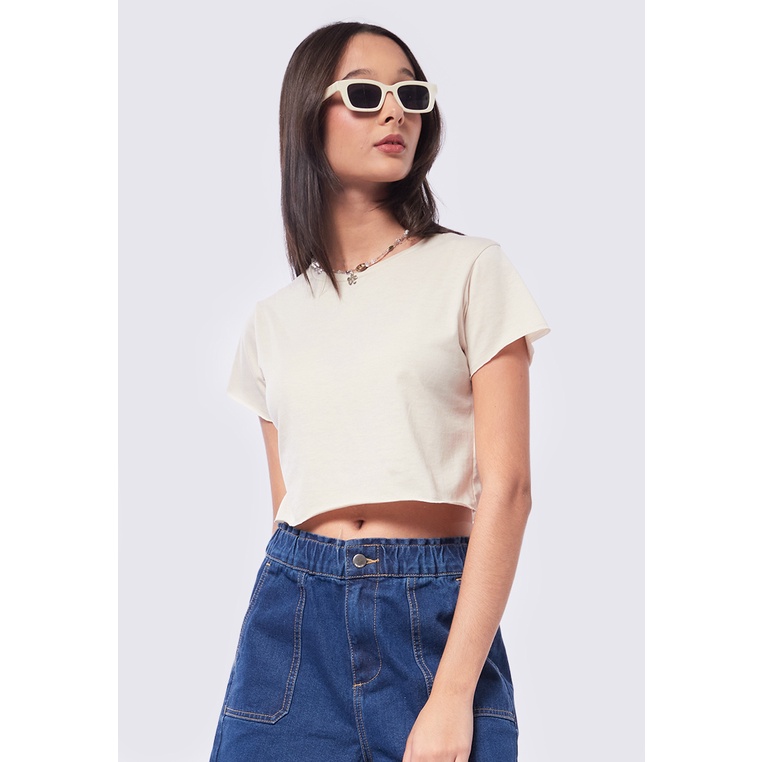 Jual COLORBOX Boxy Short Sleeve Crop Top Beige | Shopee Indonesia