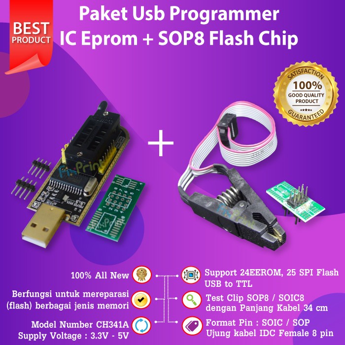 Jual Usb Programmer Ic Eprom Ch341A + Penjepit Sop8 Flash Chip New ...