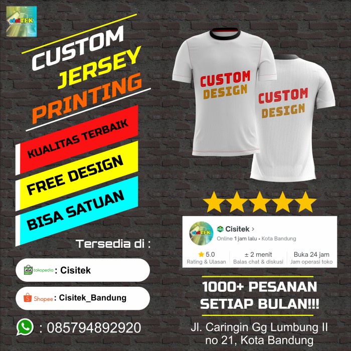 Jual Murah Custom Jersey Nama Printing Sublim Bahan Ori(Atasan Saja ...