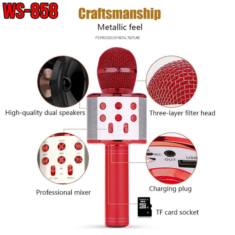 Jual ICP MIC WS-858 WSTER BLUETOOTH WIRELESS MIC KARAOKE TOMBOL BERWARNA KQE | Shopee Indonesia
