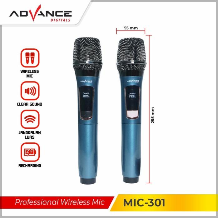 Jual ADVANCE MICROPHONE MIC DOUBLE WIRELESS + RECEIVER MIC 301 NEW ...