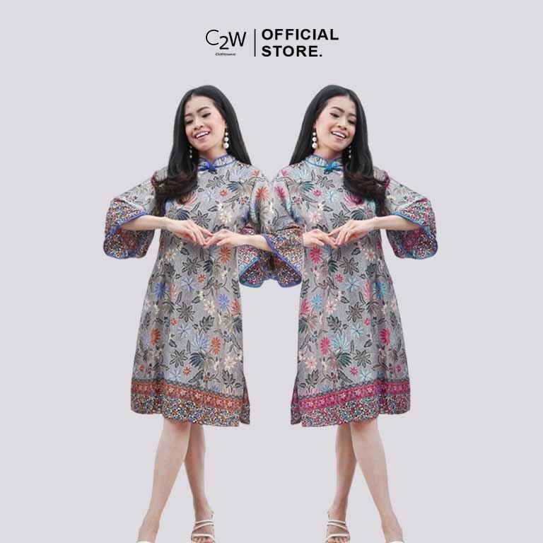 Jual C2W Clothtowear Dress Batik Cheongsam Batik Wanita All Size Satin Women's Clothes 974-AVN ...