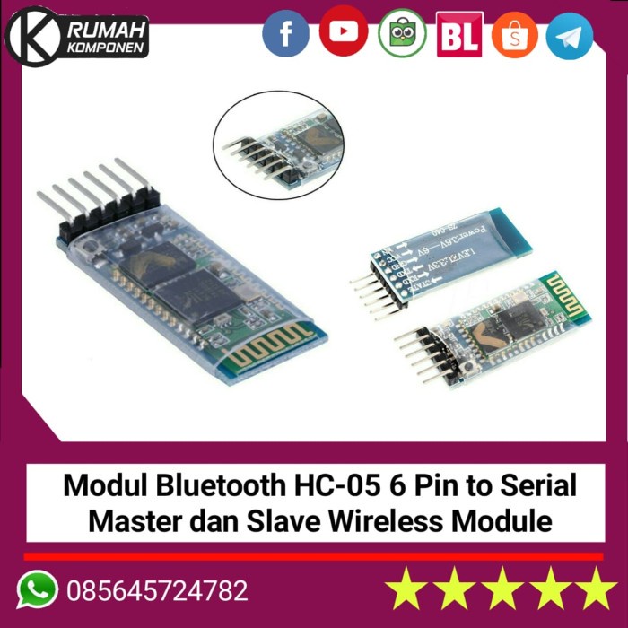 Jual Modul Bluetooth HC-05 6 Pin to Serial Master dan Slave Wireless ...