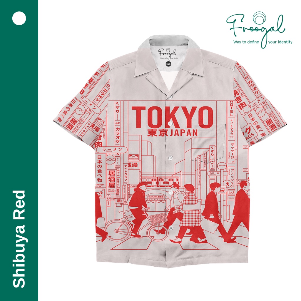 Jual Kemeja Open Collar Unisex,Pria&Wanita FullPrinting Shibuya Red ...