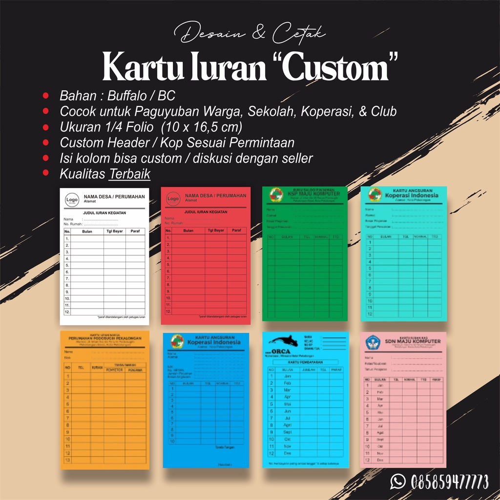 Jual Cetak Kartu Iuran / Iuran SPP / Iuran Warga / Iuran Sampah "Custom" Kualitas Terbaik ...
