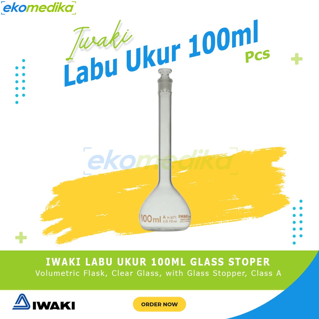 Jual Labu Ukur 100ml Glass, PP Stopper - Volumetric Flask IWAKI Labu Ukur 100ml Tutup Kaca ...