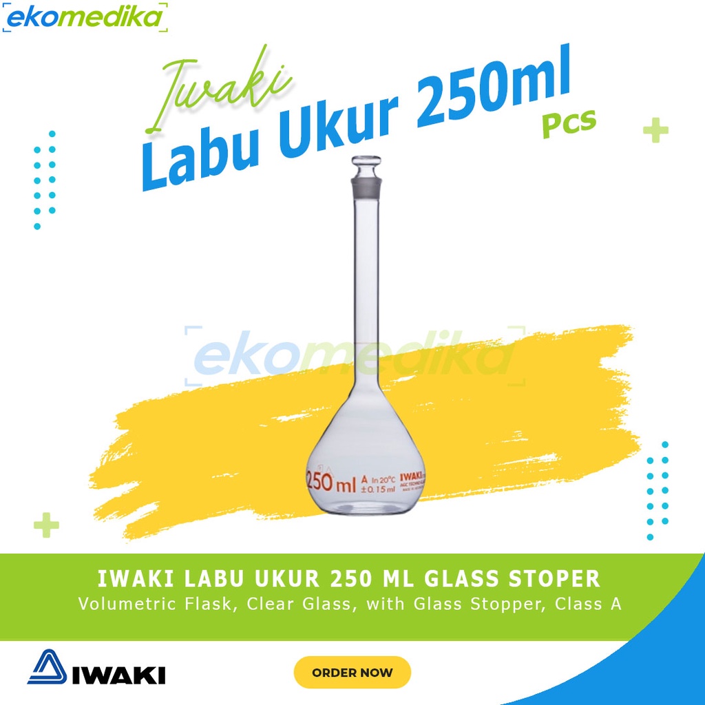 Jual Labu Ukur 250ml IWAKI Flask Volumetric Tutup Plastik / Kaca 250ml | Shopee Indonesia