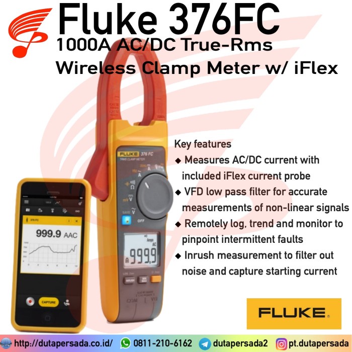 Jual Fluke 376 Fc 1000A Ac/Dc True-Rms Wireless Clamp Meter W/ Iflex 376Fc Terlaris | Shopee ...