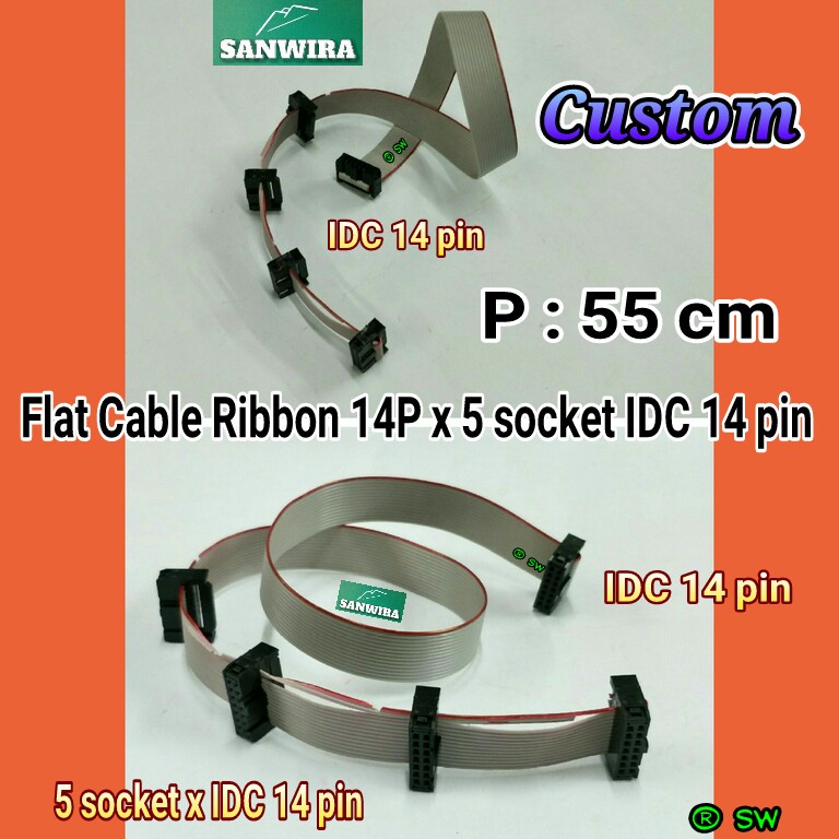 Jual Flat Cable Ribbon 14P x 5 socket IDC 14 pin panjang 55 cm custom / Flat Cable Ribbon 14 pin ...