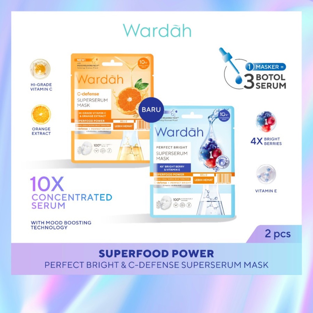 Jual Wardah SuperSerum Mask C-defense & Perfect Bright 20 ml - 2 Sheet ...