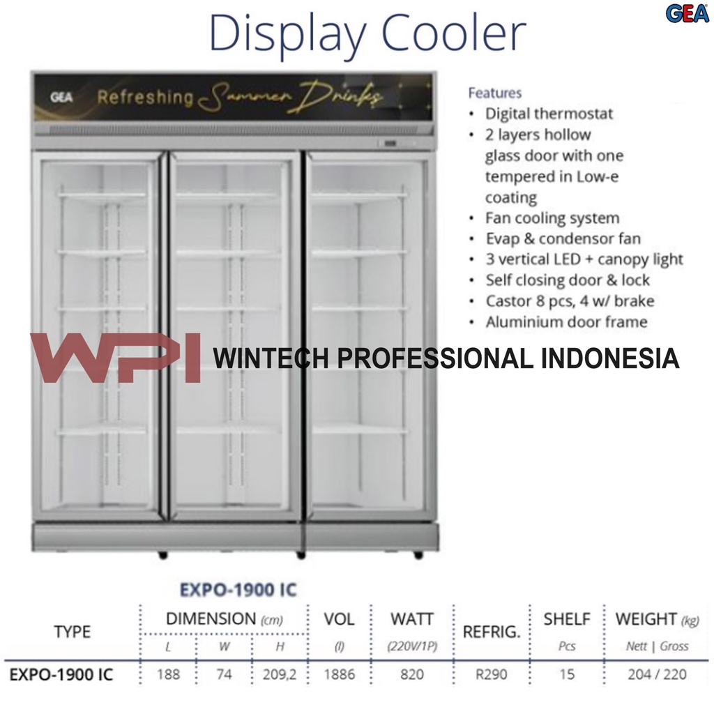 Jual Gea EXPO-1900 IC Display Cooler 1886 L / Showcase 3 Pintu ...