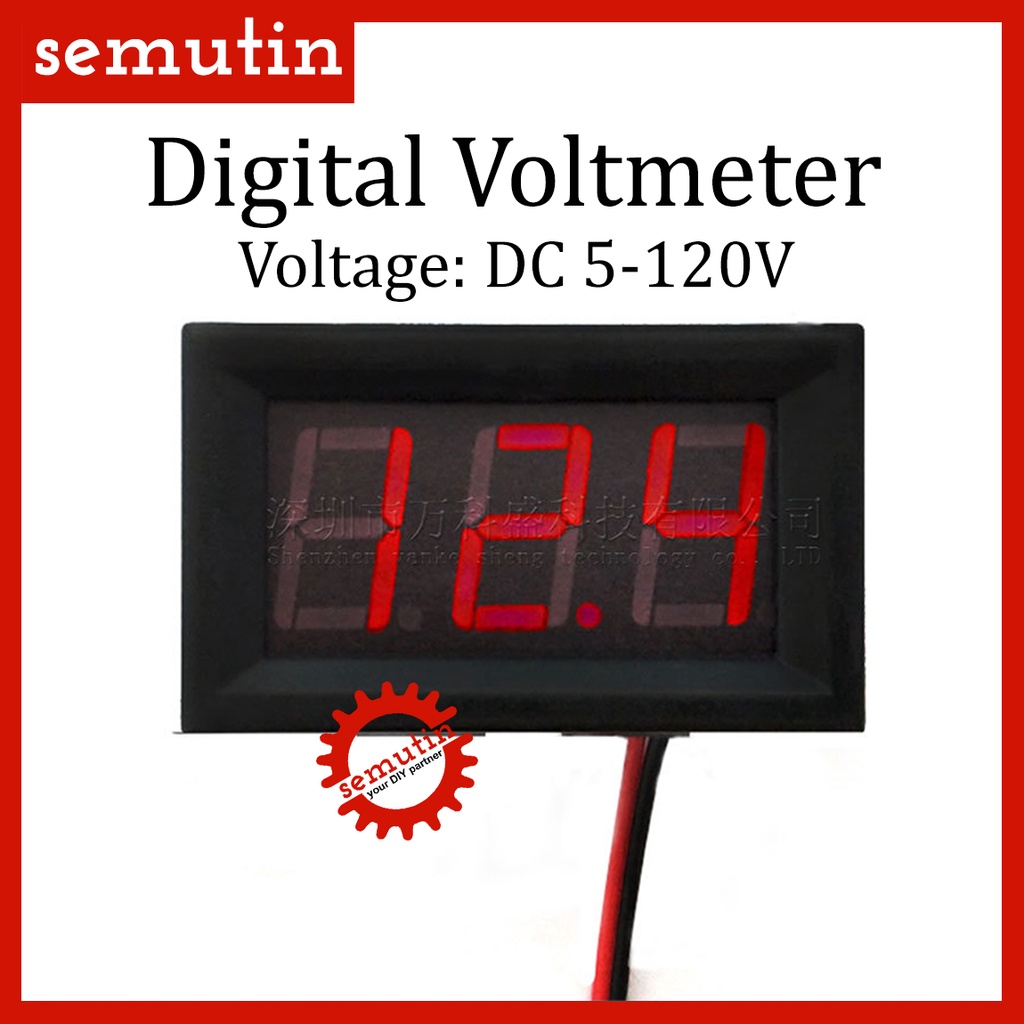 Jual Digital Voltmeter DC 5-120V / Volmeter Volt Meter 0.56inch 2 Kabel ...