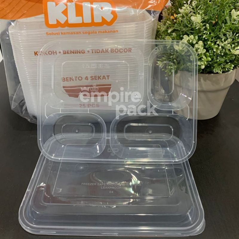 Jual BENTO 4 SEKAT KLIR, WADAH + TUTUP/BOX NASI/KOTAK MAKAN/THINWALL ...