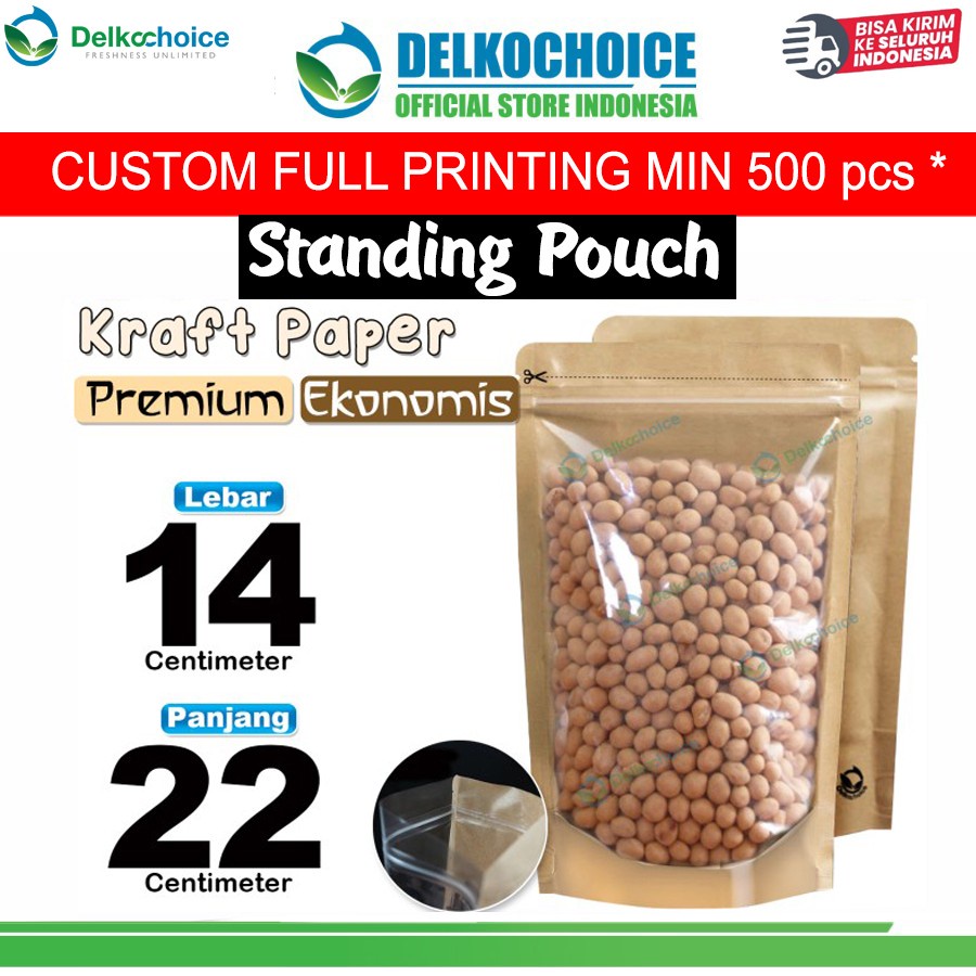 Jual Standing Pouch 14x22 CLEAR KRAFT PAPER PREMIUM ZIPLOCK Plastik ...