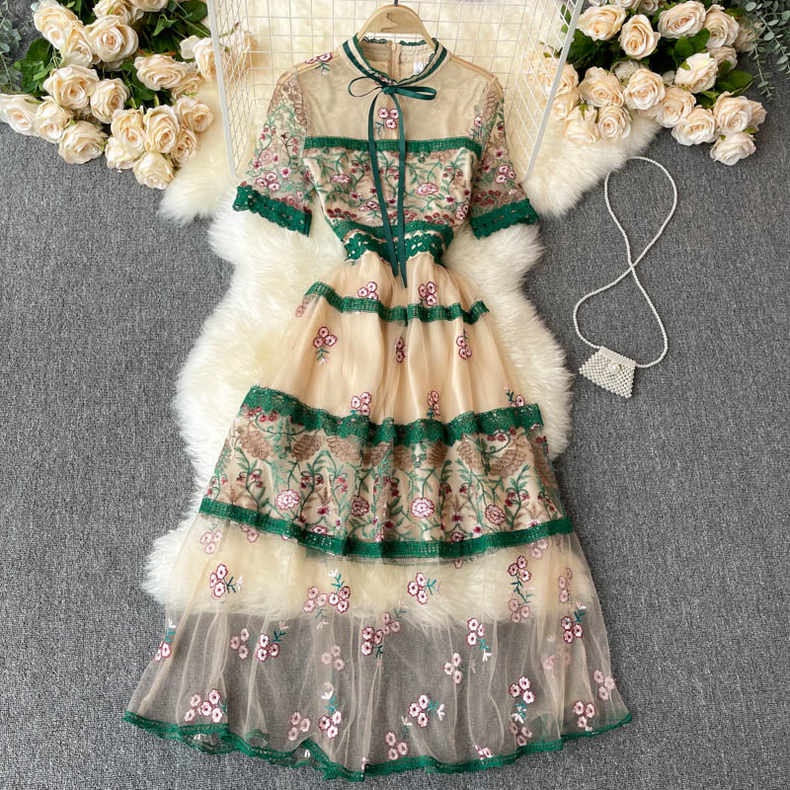 Jual JMH Sulaman Dress Polyester ＆ Lace Gaun Hijau Dress | Shopee Indonesia