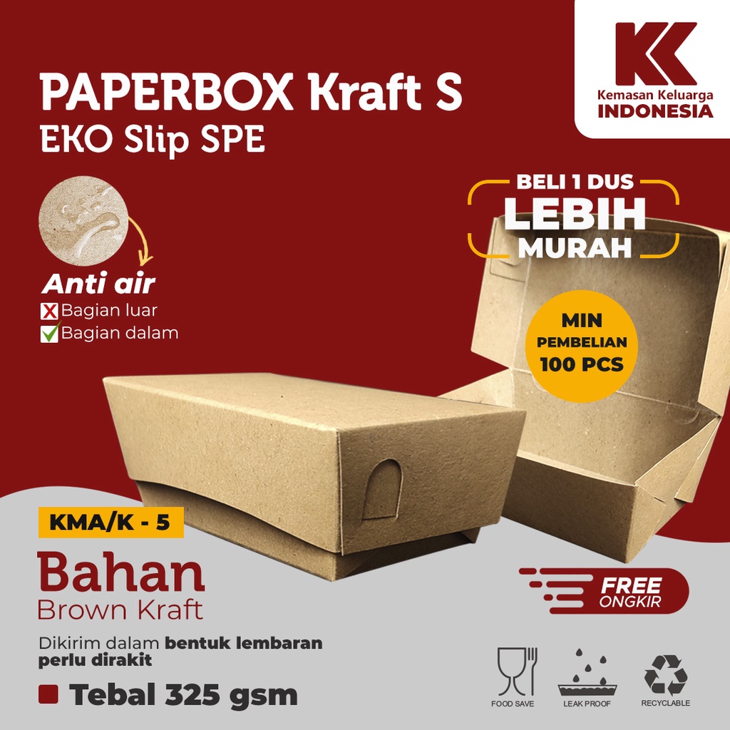 Jual Paper box Kraft S - EKO Slip SPE / Lunch box Cokelat Rakit / Kotak ...