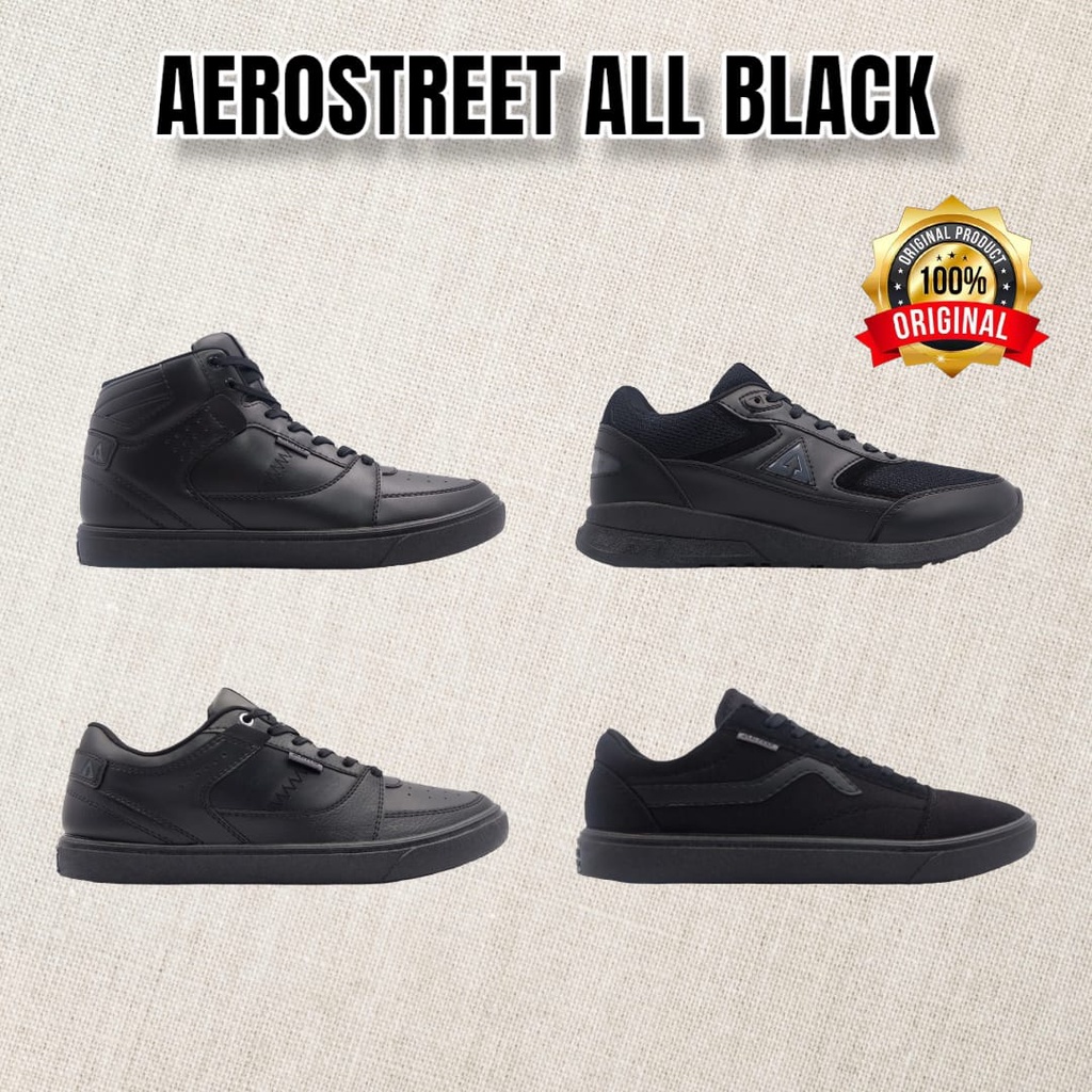 Jual Sepatu Aerostreet Full Hitam 39-44 // Sepatu Sneakers Casual ...