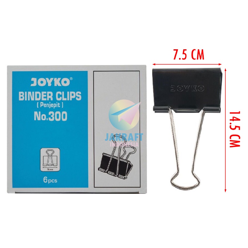 Jual (6 Pcs) Binder Clip JOYKO No.300 (75 mm) 3.1" Penjepit Klip Kertas ...