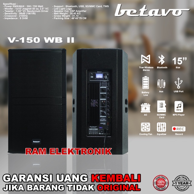 Jual Speaker Aktif 15 Inch BETAVO V-150 / V150 WB II Original Harga 2 Unit | Shopee Indonesia