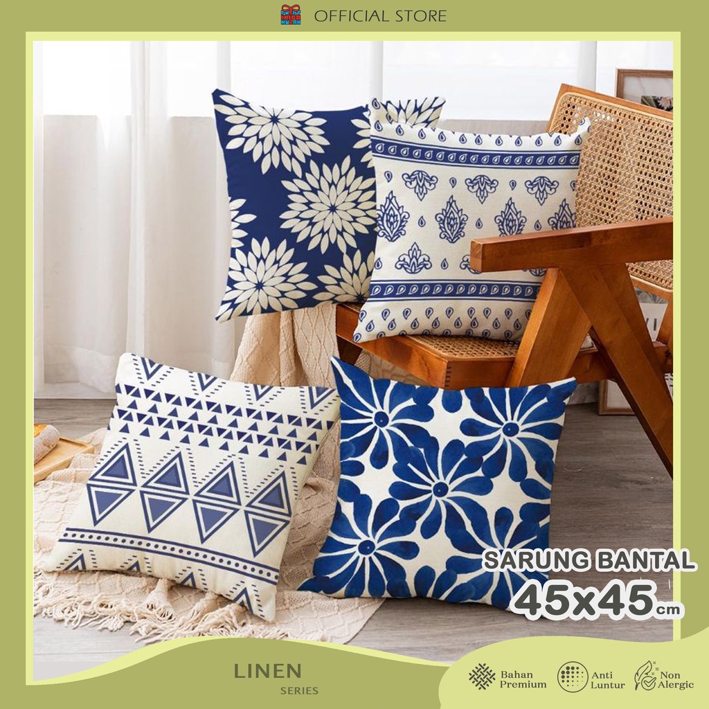 Jual COVER SARUNG Bantal Sofa Print 45x45 cm Linen Motif White Sapphire ...