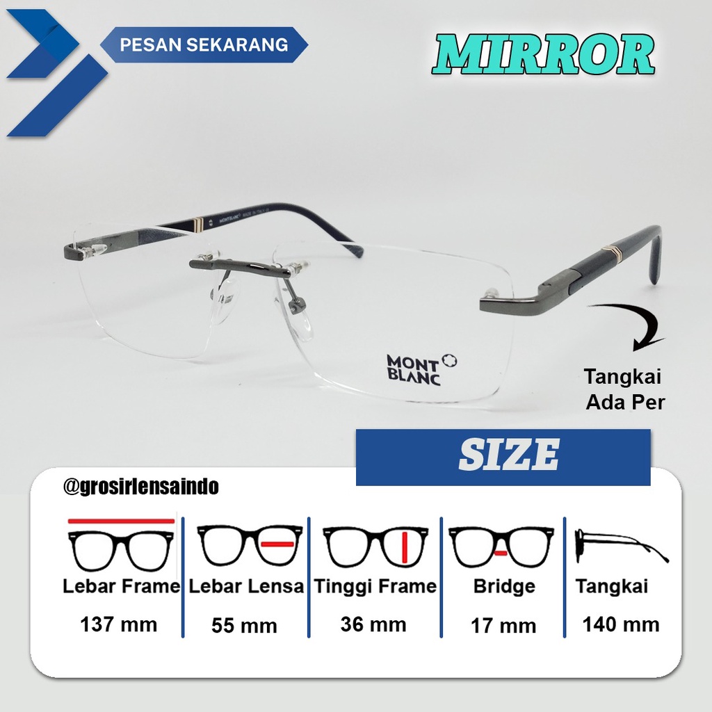 Jual Frame kacamata pria dan wanita MB Size 55 Model Rimless / Bor ...