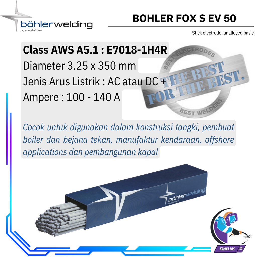 Jual Kawat Las Listrik BOHLER FOX S EV 50 dia 3.2 AWS E7018 Setara Kawat Las LB 52-18 | Shopee ...