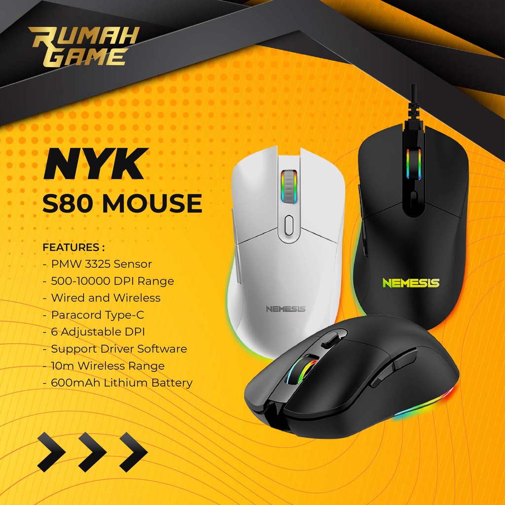 Jual NYK Nemesis Mouse S-80 Dual Mode Wireless Mouse Gaming BlackShark ...