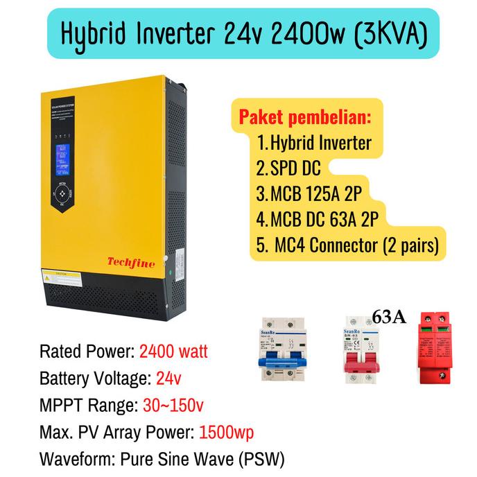 Jual Hybrid Inverter Trafo 3Kva 24V 2400W Mppt 60A Toroid Low Frequency ...