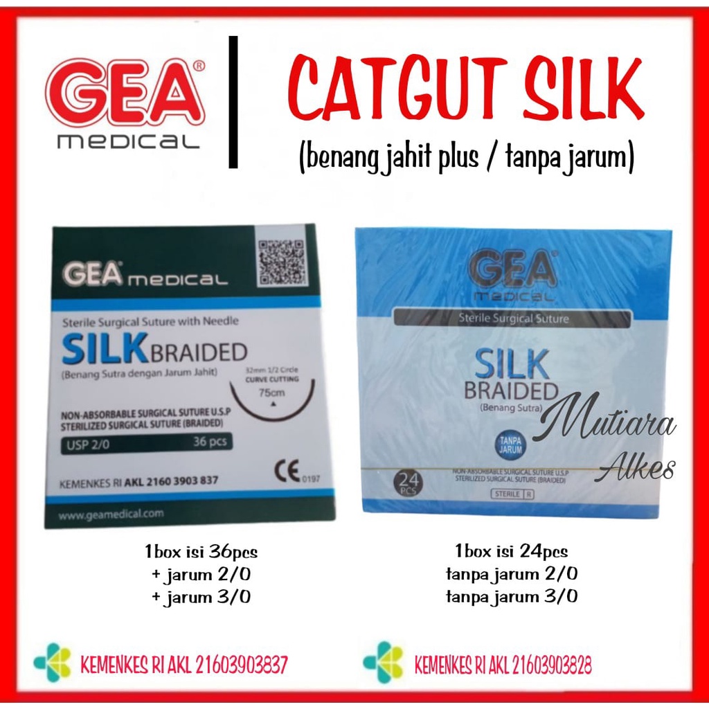 Jual (MUTIARA ALKES) Catgut Silk GEA - Benang Jahit Silk - Benang ...