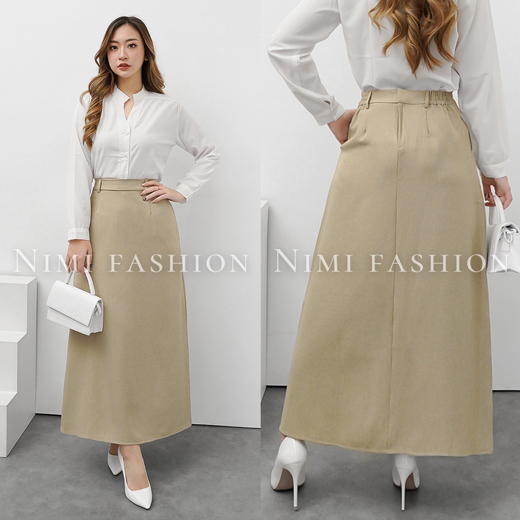 Jual NIMI - Rok Kerja Wanita Panjang Rok A Line Formal Pinggang Karet ...