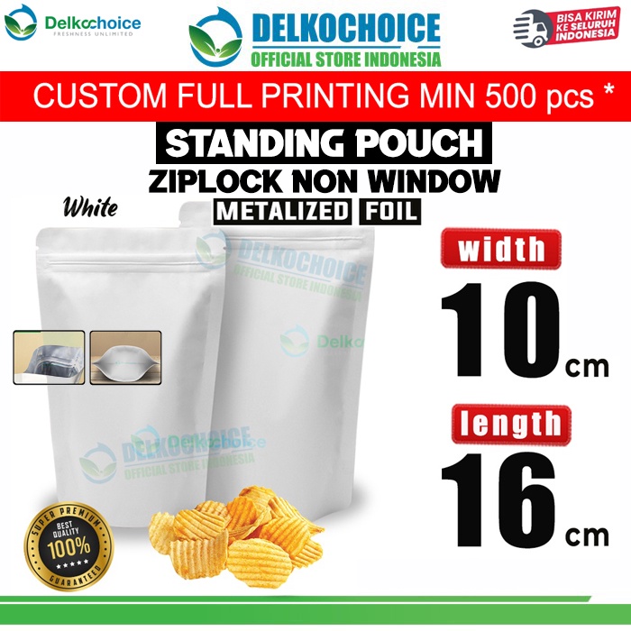 Jual Standing Pouch 10x16cm WHITE Full Metalize Foil NON WINDOW Ziplock ...