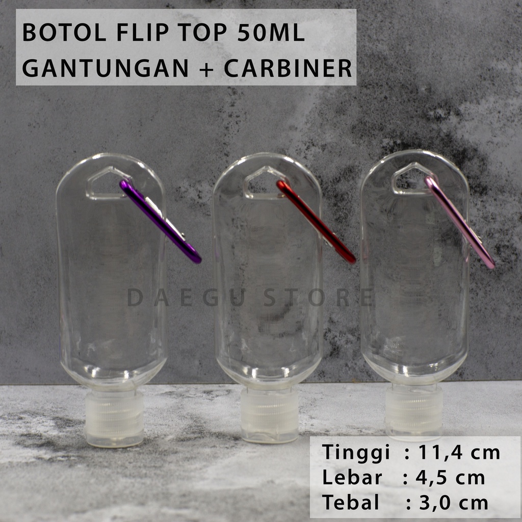 Jual Botol Flip Top 50ml Plastik PET Gantungan Carabiner Gel Hand ...